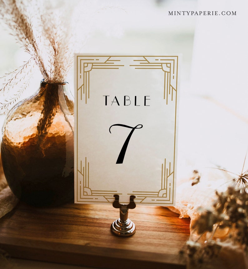 Art Deco Table Number Card Template Gold Minimal Retro - Etsy