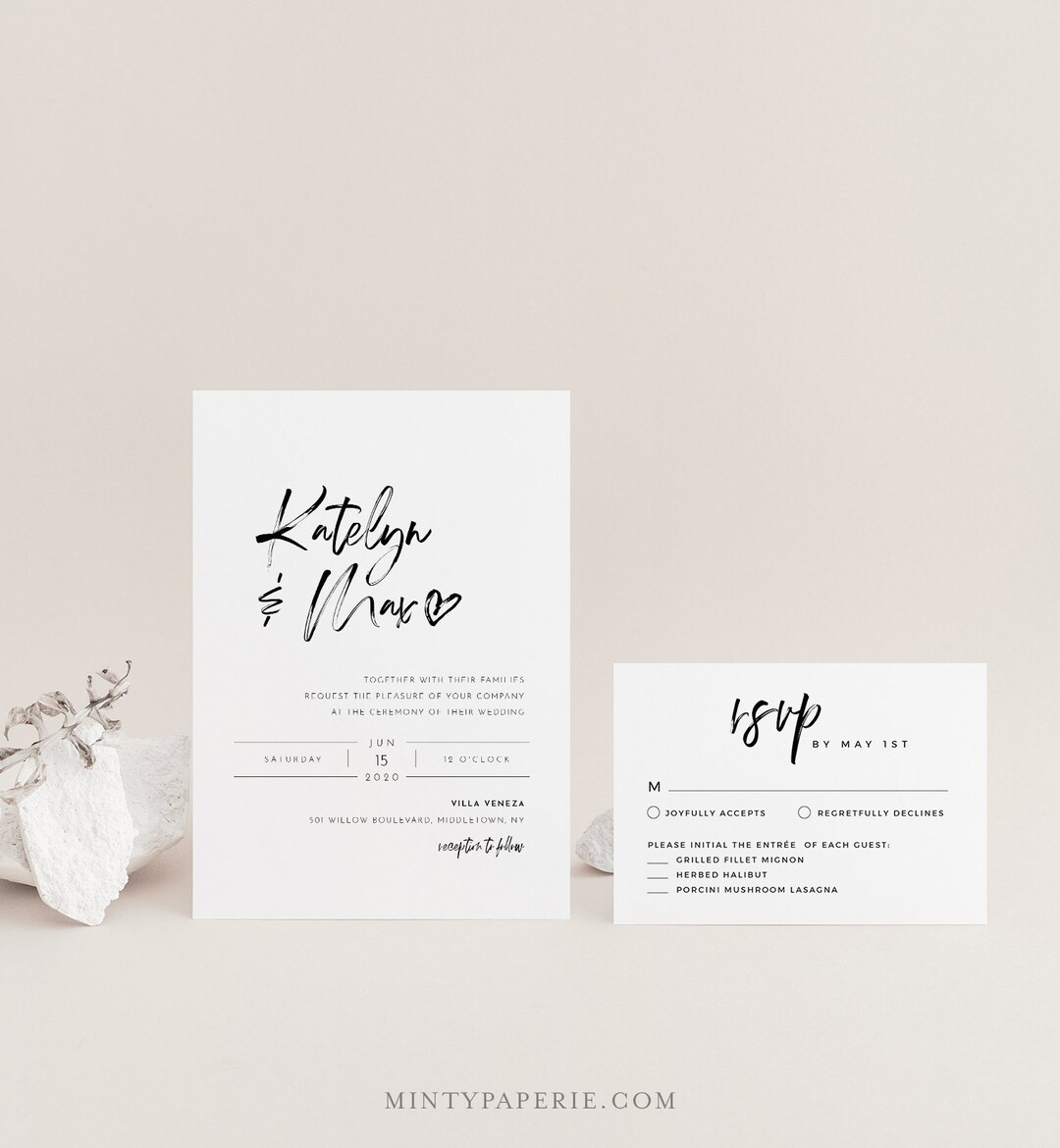 Modern Script Wedding Invitation Set, Minimalist, Classy, 100% Editable ...