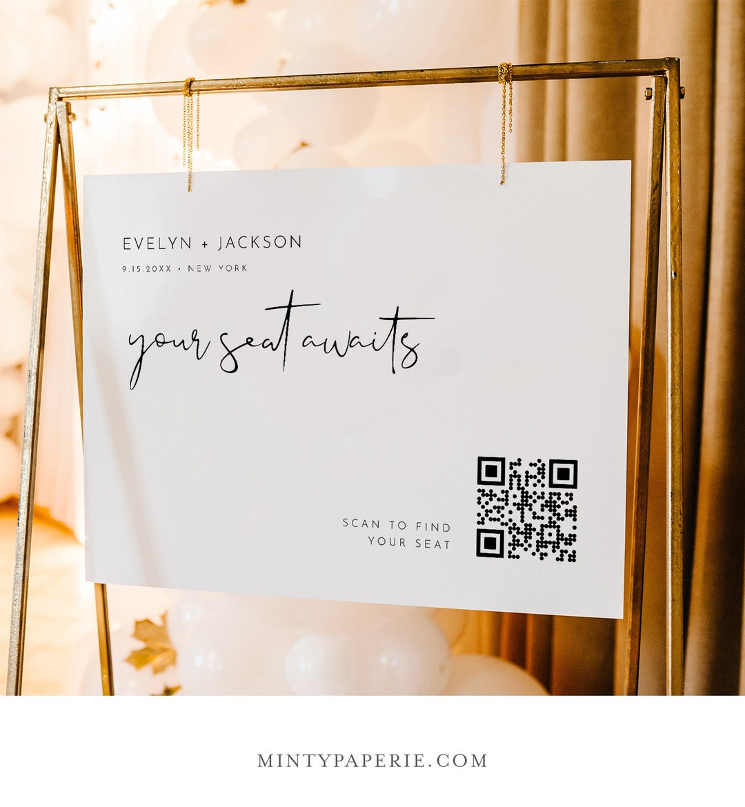 Minimalist Seating Chart QR Code Sign, Wedding Welcome Poster, 100% ...
