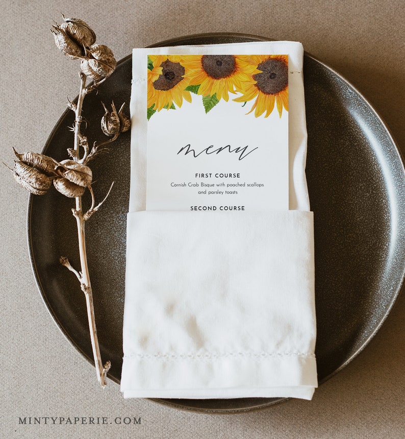 Sunflower Menu Template Wedding Dinner Menu Card Printable - Etsy