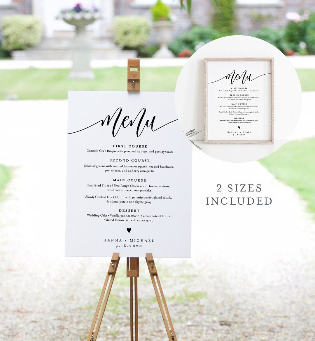 Menu Sign Template, Editable Wedding Dinner Menu Poster, Modern ...