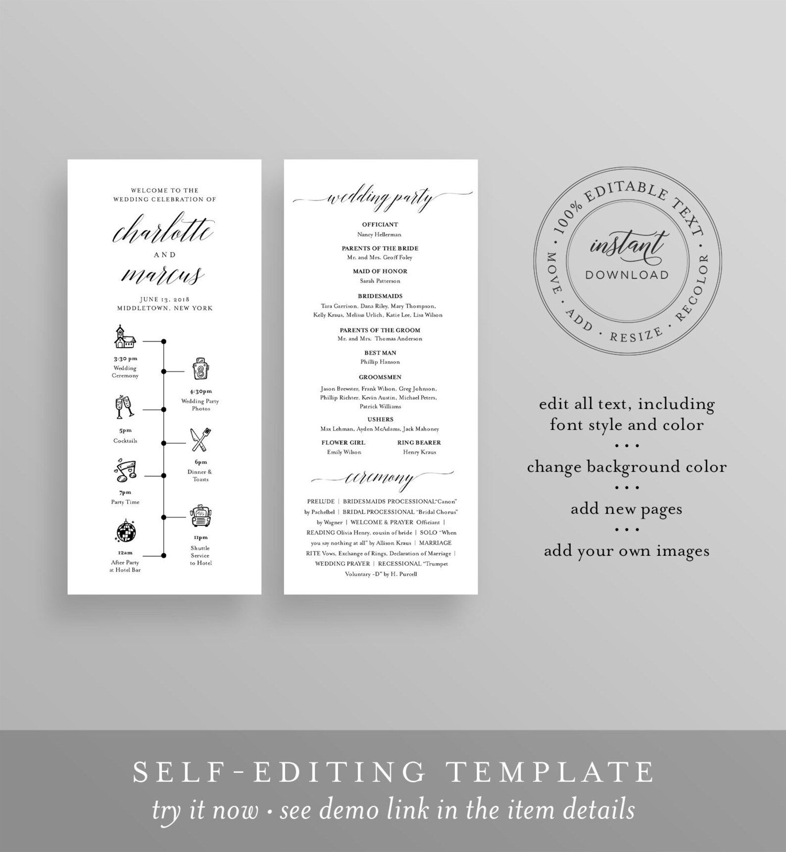 Wedding Timeline Program Template Minimalist Order of Events - Etsy Canada