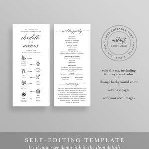 Wedding Timeline Program Template, Minimalist Order of Events, Ceremony ...