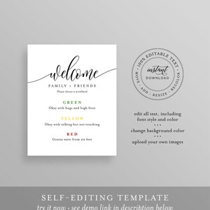 Color Coded Wristband Sign, Social Distance Welcome Sign, Covid Wedding ...