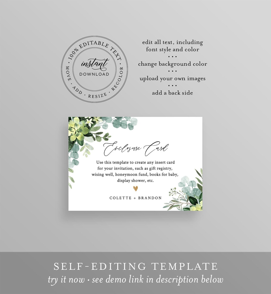 Greenery Enclosure Card Template Create Any Insert Card for - Etsy