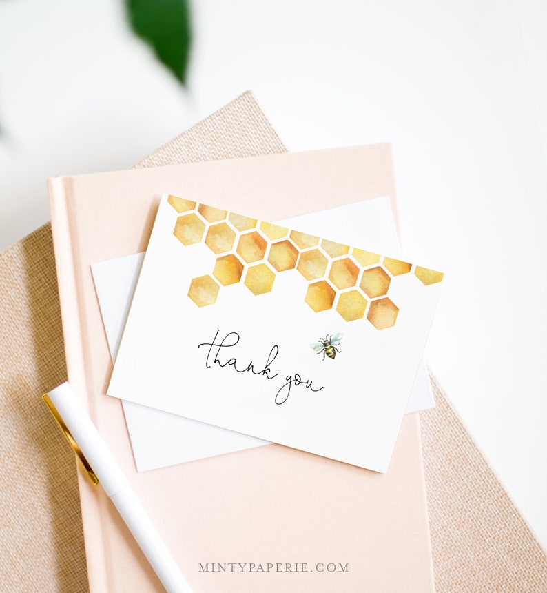 Bee Thank You Card, Honey Bee Baby Shower Thank You, Editable Template ...