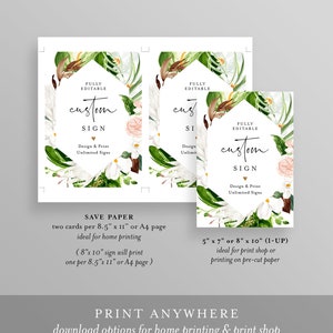 Tropical Custom Sign Template, Wedding or Bridal Shower Table Top Sign ...