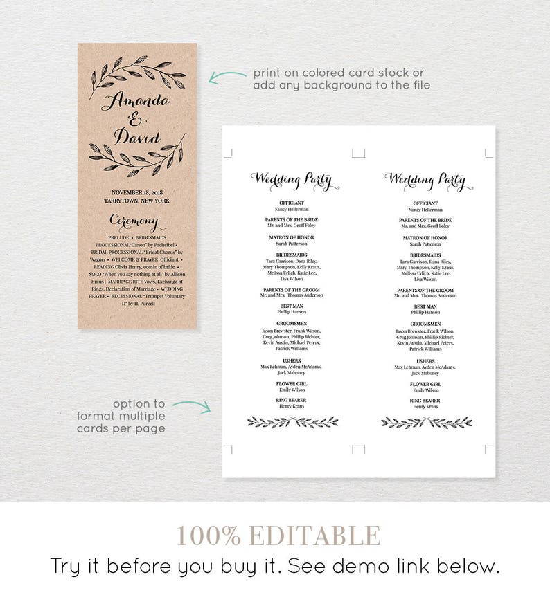 Rustic Wedding Program Template Instant Download Order of | Etsy