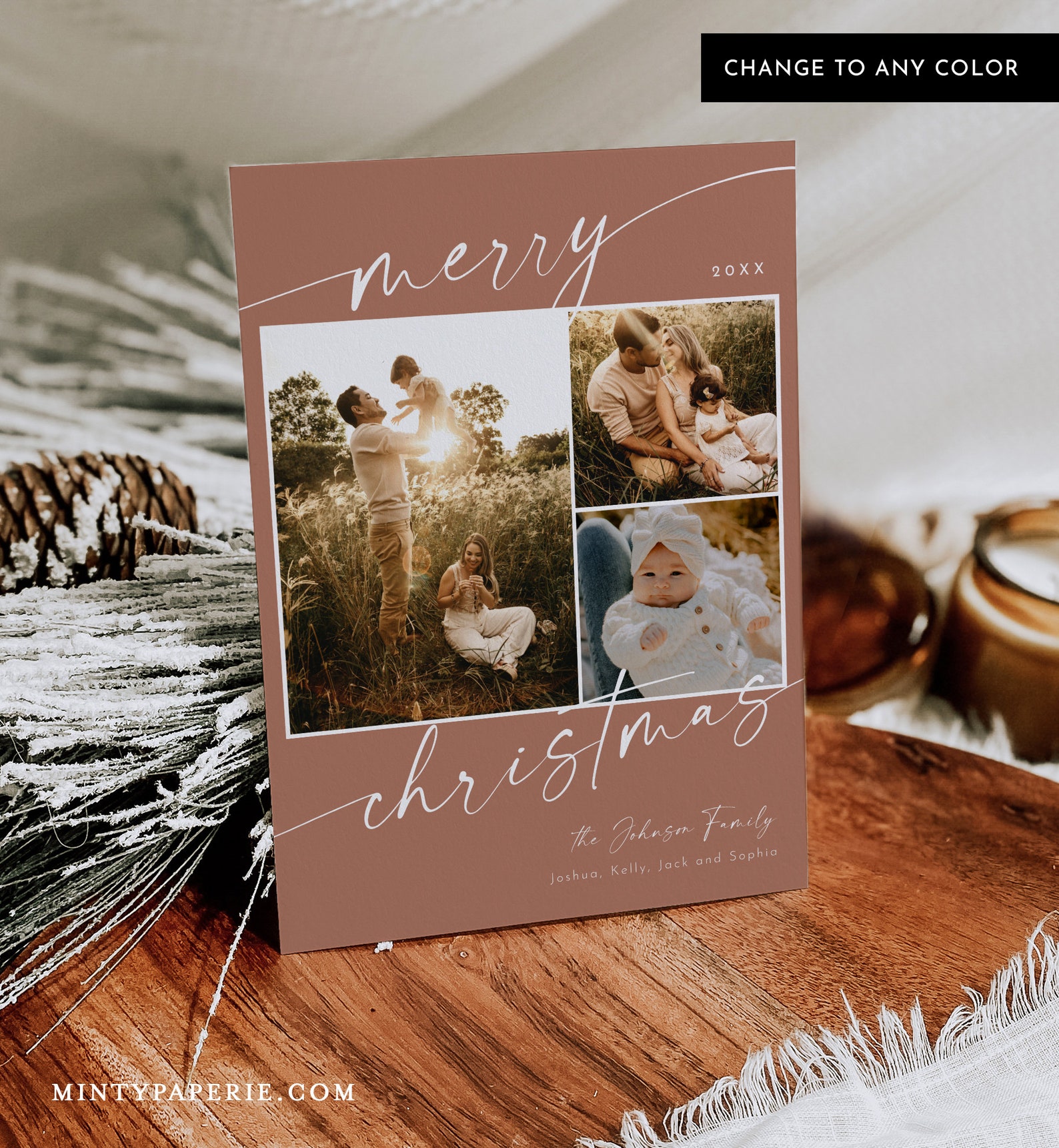 Boho Photo Holiday Card Template Bohemian Christmas Card - Etsy
