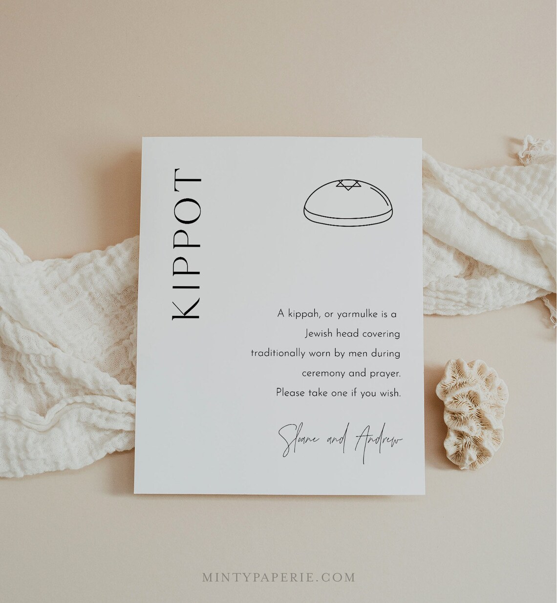 Kippot Sign Template, Printable Minimalist Kippah Sign, Jewish Wedding ...