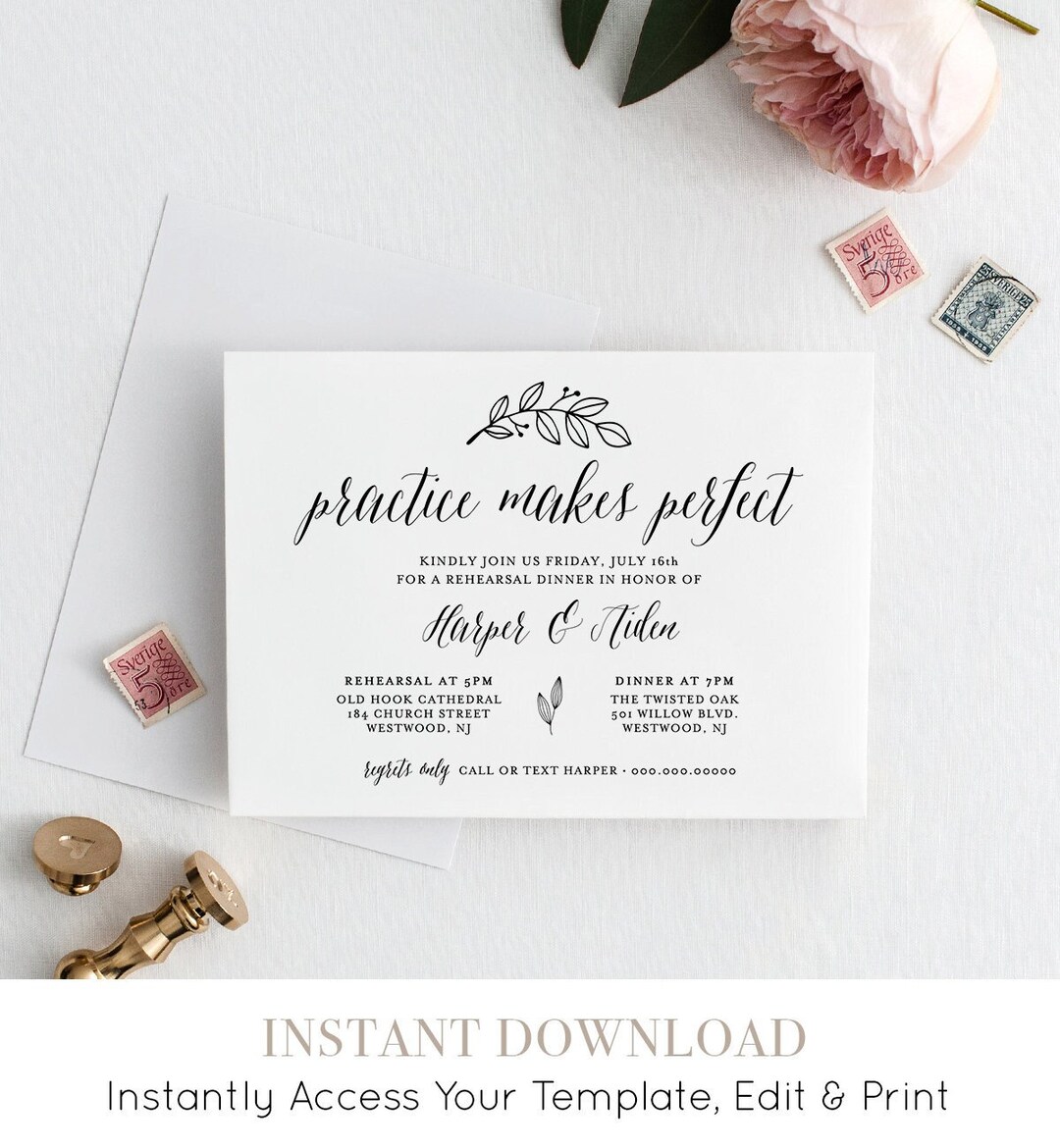 Printable Rehearsal Dinner Invitation Template, INSTANT DOWNLOAD, 100% ...