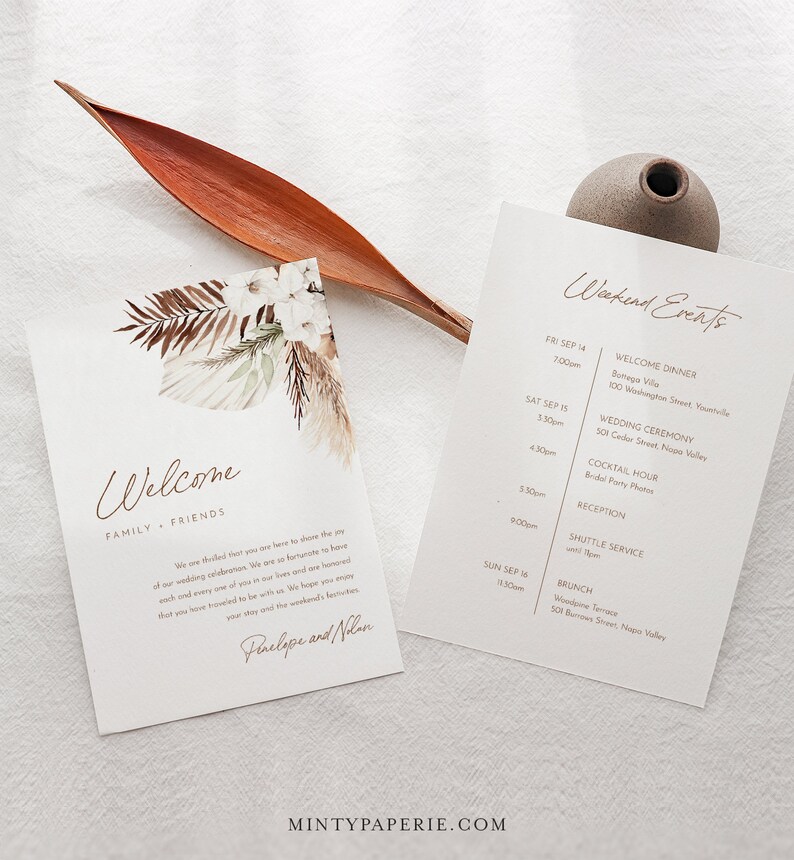 Boho Welcome Letter & Timeline Template Bohemian Wedding | Etsy