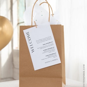 Modern Welcome Bag Tag, Editable Welcome Letter and Itinerary Template ...