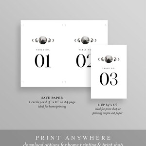 Celestial Table Number Cards, Printable Moon Mountain Wedding Table ...