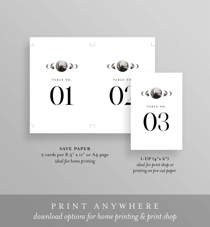 Celestial Table Number Cards Printable Moon Mountain Wedding - Etsy