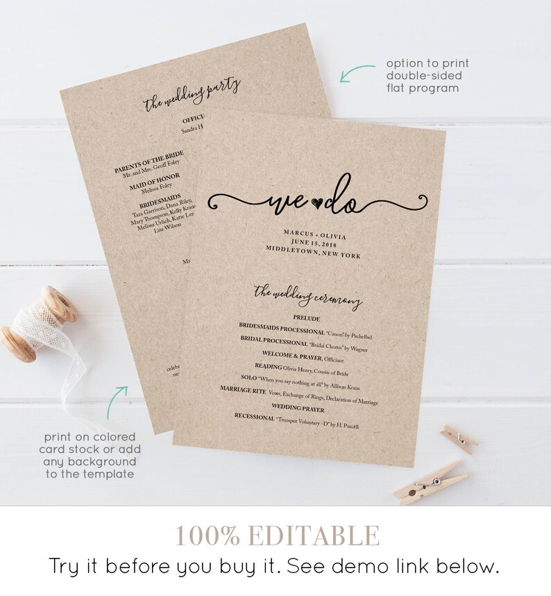 Wedding Program Printable Wedding Program Template Printable - Etsy