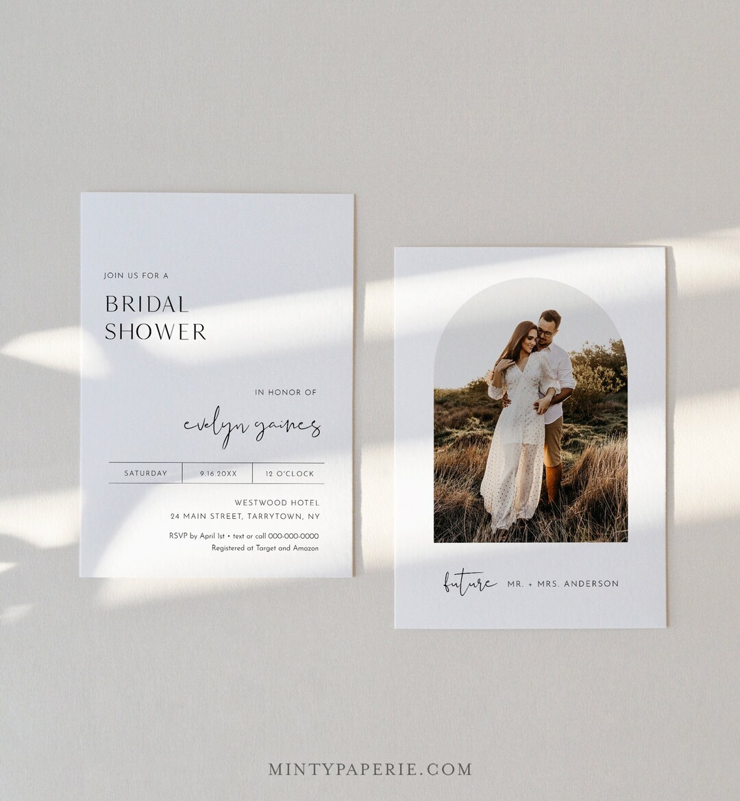 Minimalist Bridal Shower Invitation Template, Photo Card, Printable ...