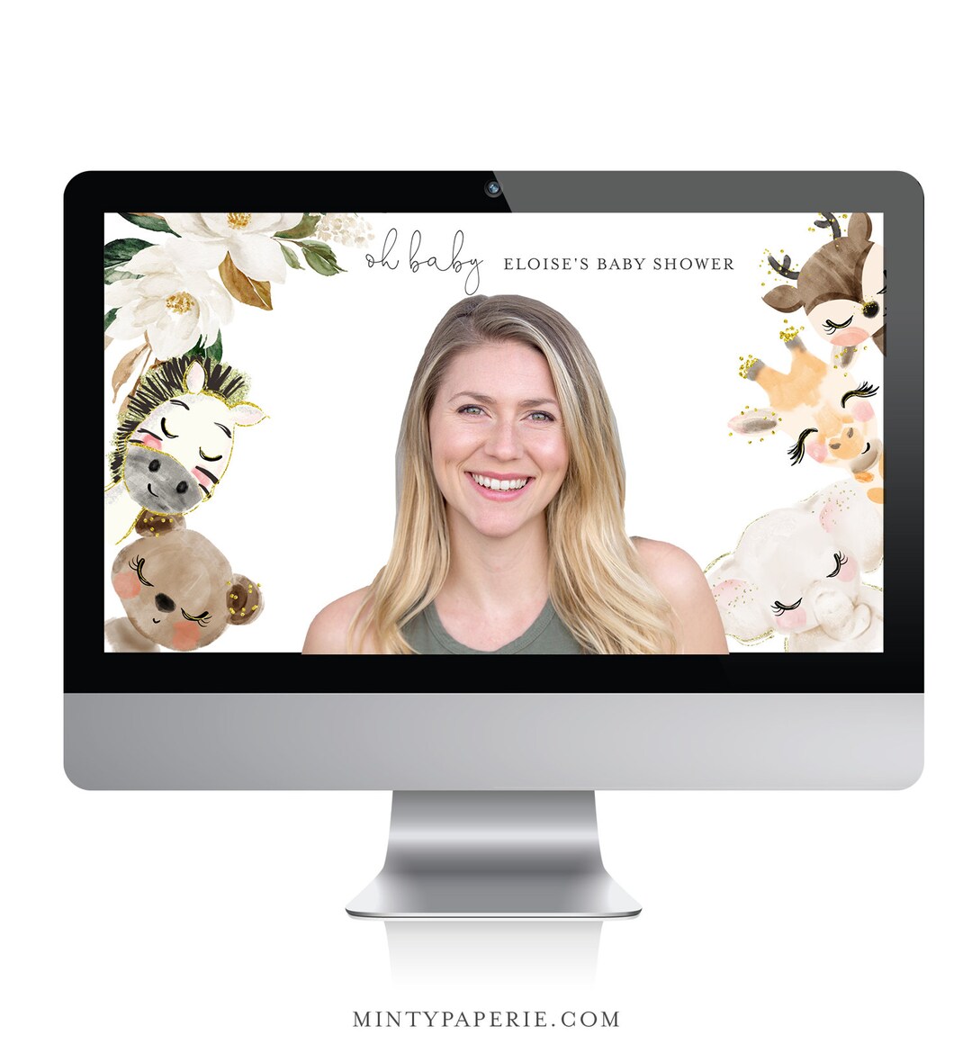 Baby Shower Zoom Background, Virtual Baby Shower, Cute Safari Animals ...