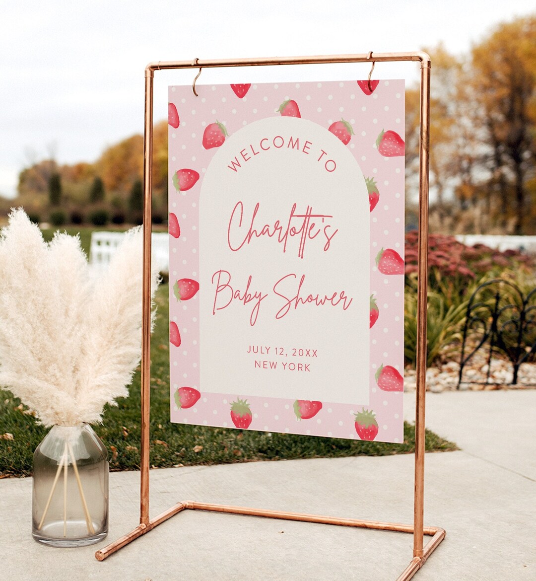 Strawberry Baby Shower Welcome Sign, Berry Sweet Baby Poster, Summer ...