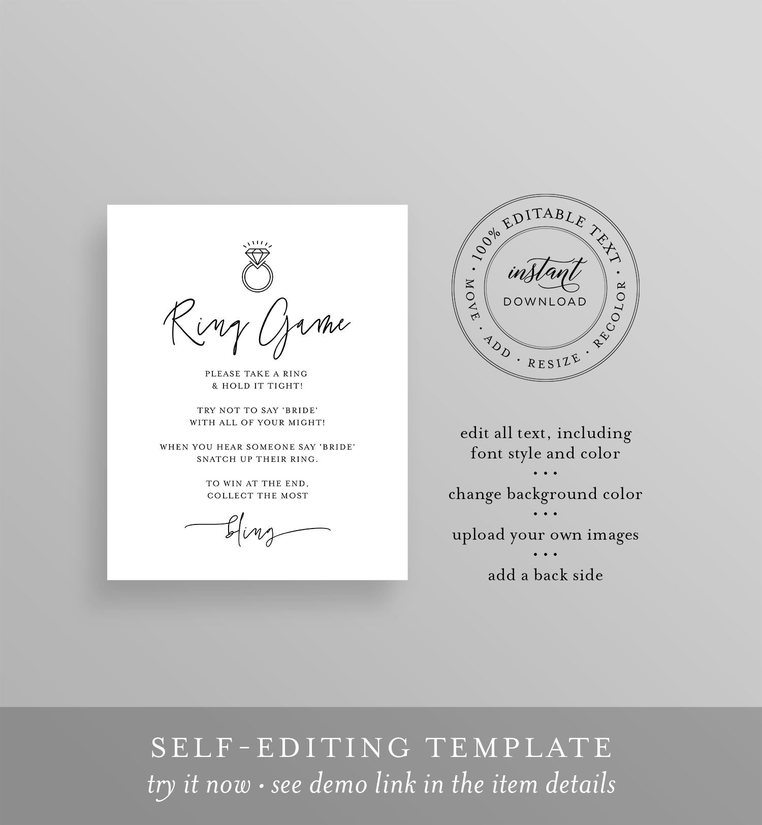 Ring Game Minimalist Bridal Shower Game Don t Say Bride Game