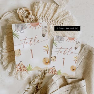 Safari Animals Table Number Card Template, Jungle Birthday Table Number ...