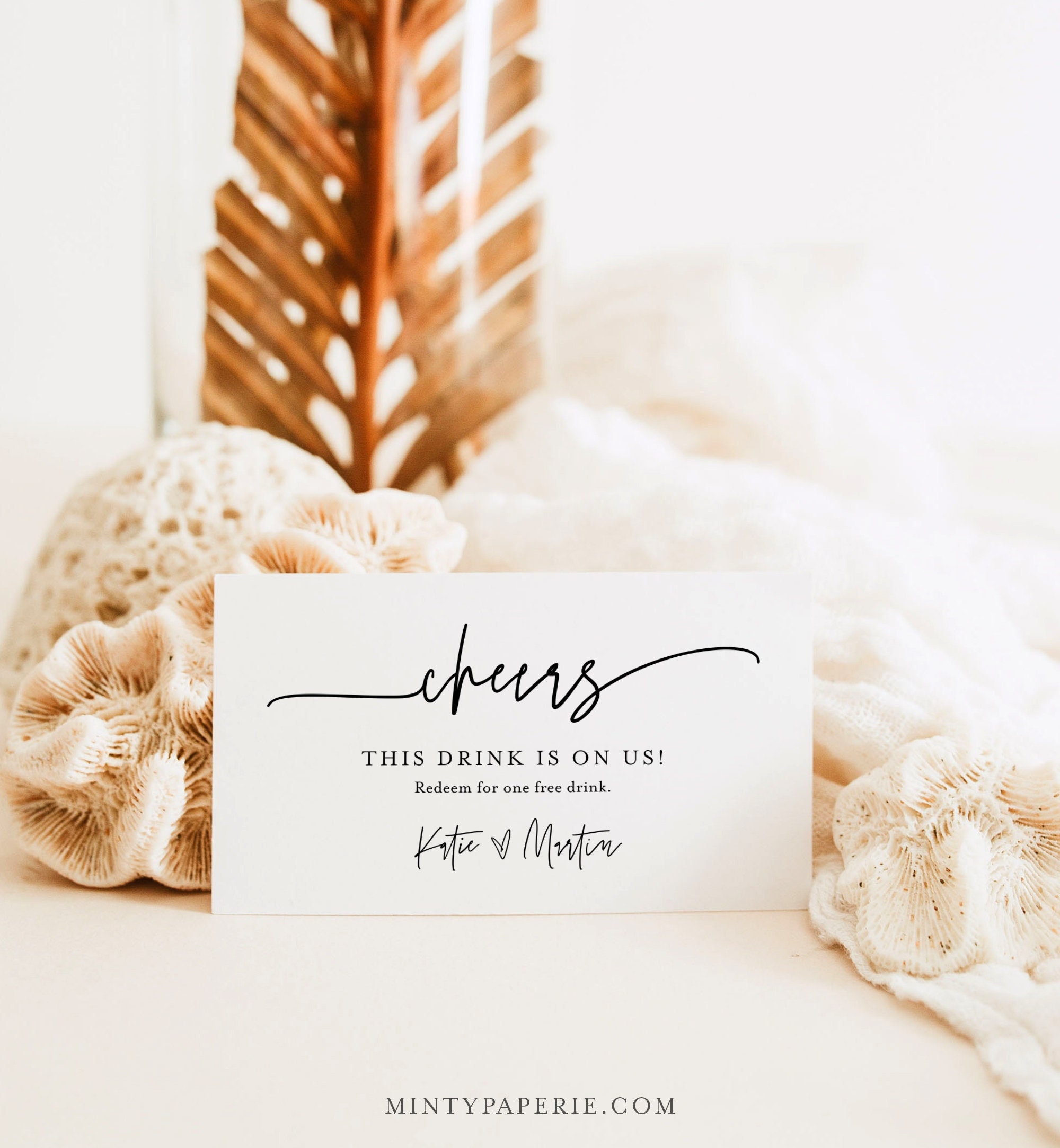 Wedding Drink Ticket Free Drink Card Minimalist Wedding Bar Drink 