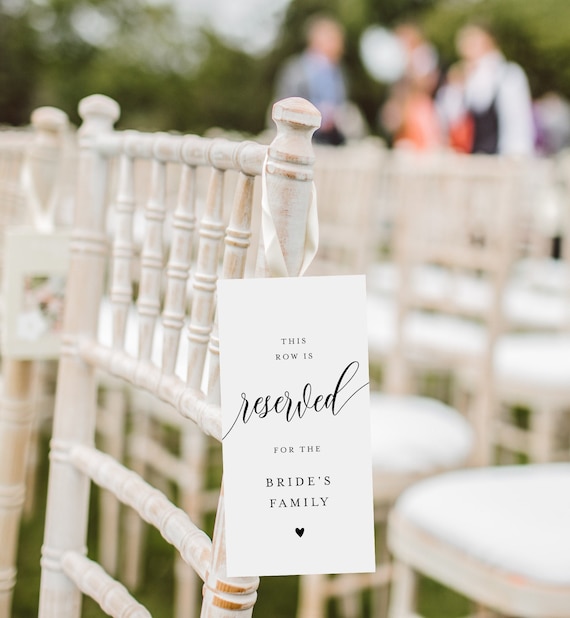 Reserved Seating Tag Wedding Reserved Chair / Row Card - Etsy