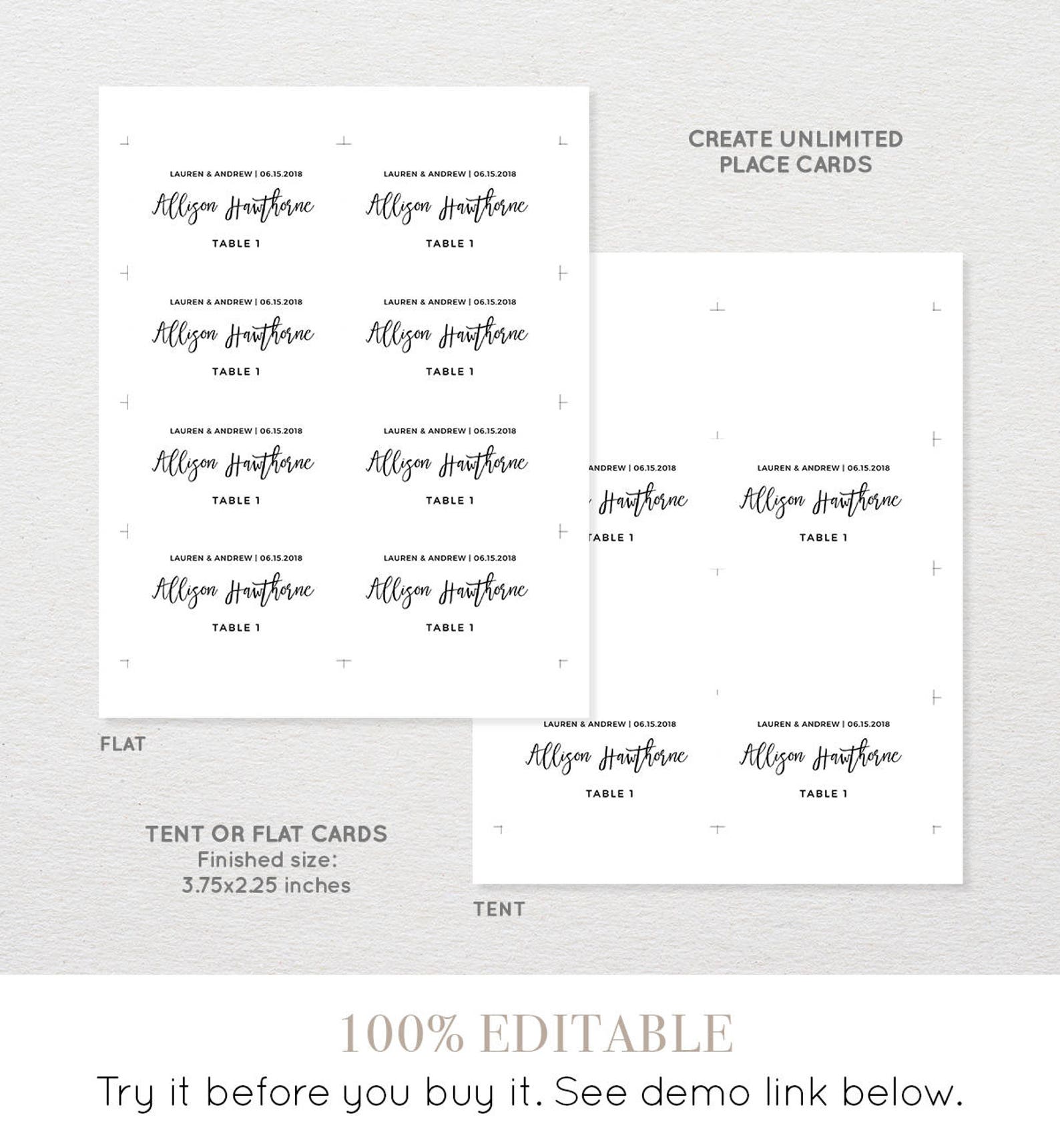 Wedding Place Card Template, Table Number, Name Card, Seating Card ...