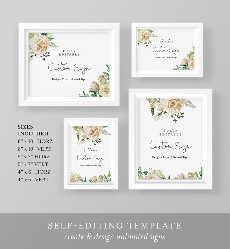 Custom Wedding Sign Template Cream Roses Bridal Shower Sign - Etsy