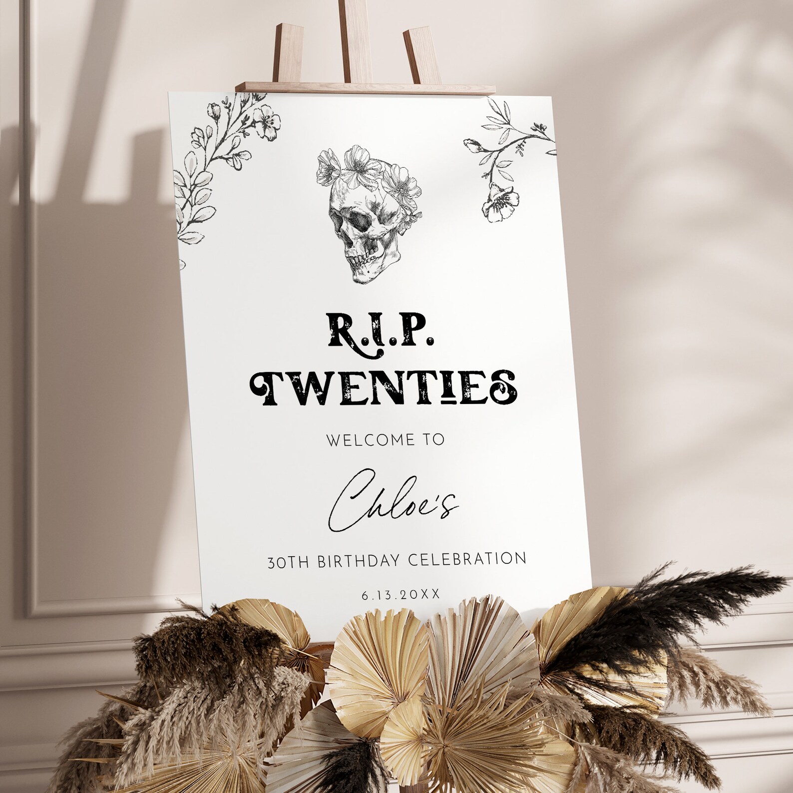 30th Birthday Party Welcome Sign, RIP Twenties, Skeleton, Gothic ...
