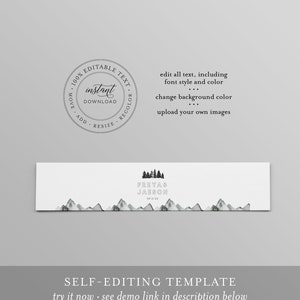 Water Bottle Label Template, Mountain Pine Wedding Water Wrapper, 100% ...