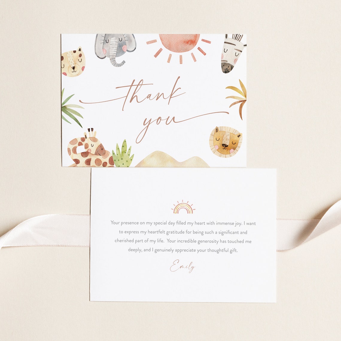 Safari Thank You Card Template, Printable Jungle Baby Shower, Birthday ...