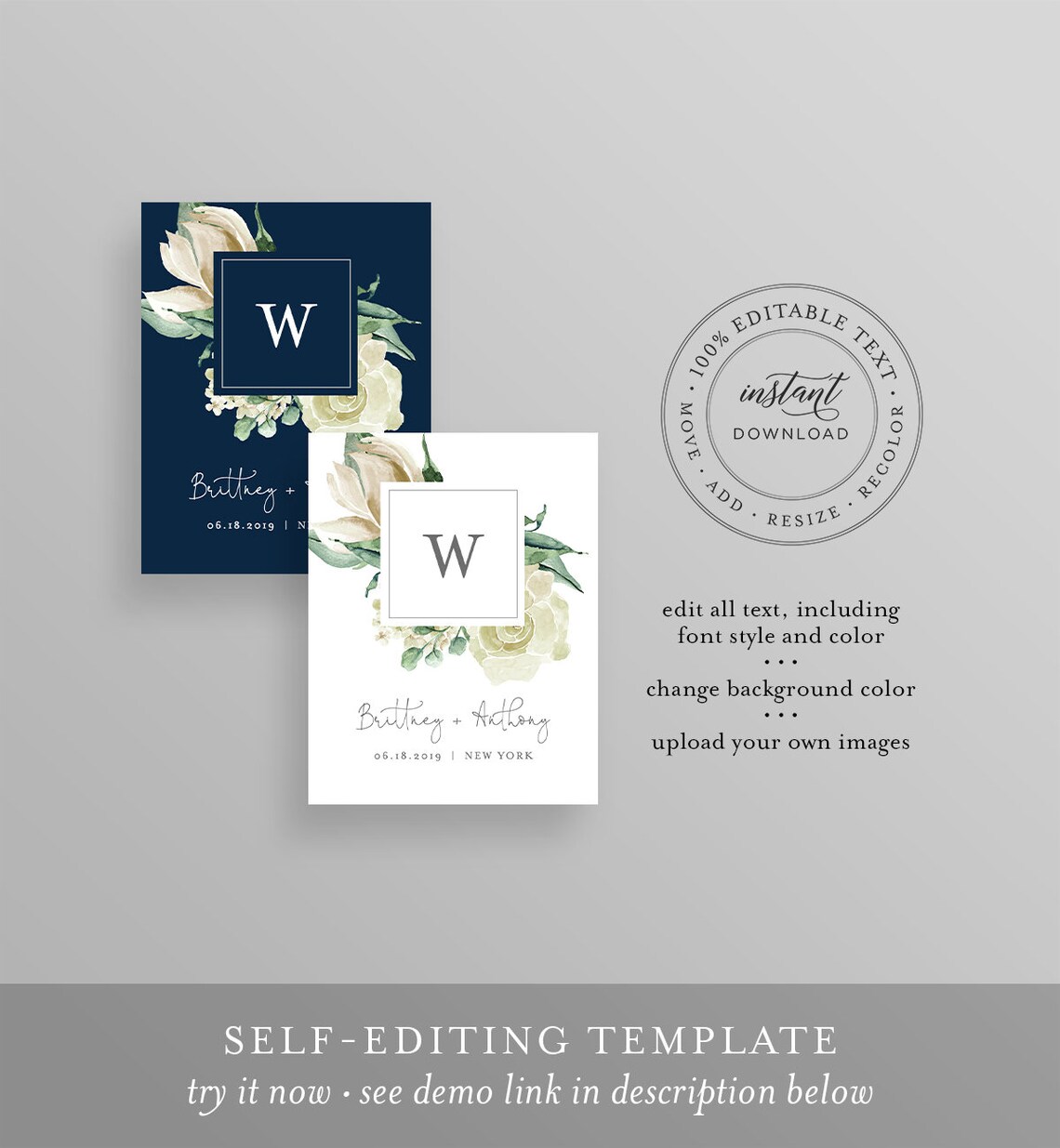 Monogram Wine Bottle Label Template Printable Greenery Wine - Etsy