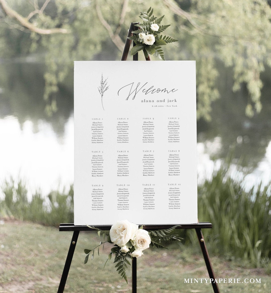 Lavender Seating Chart Poster, Printable Minimalist Wedding Seating ...