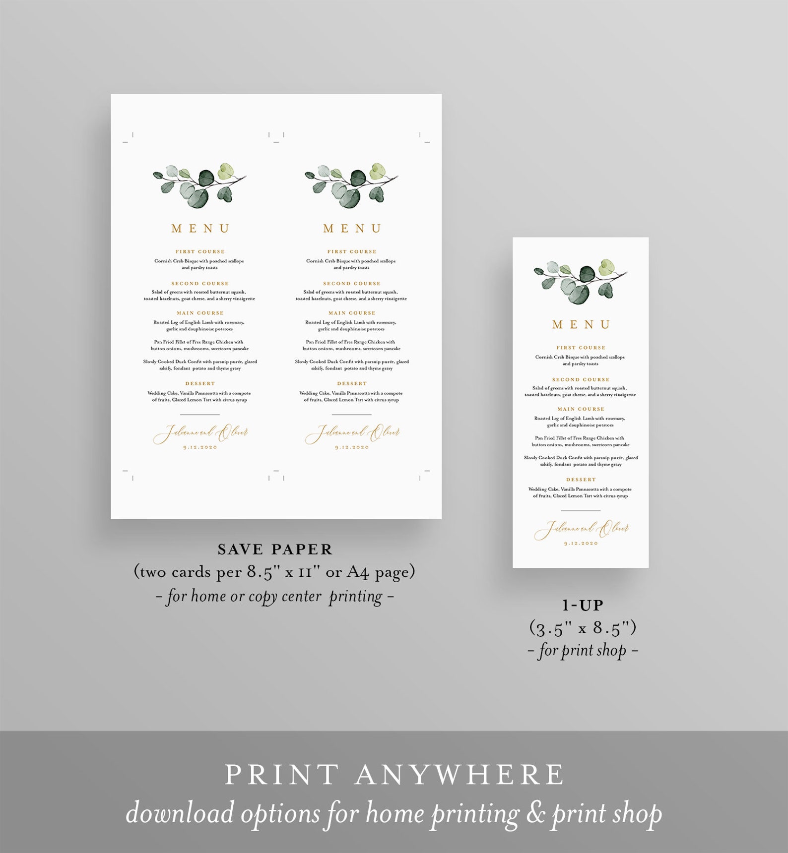 Greenery Menu Template Modern Elegant INSTANT DOWNLOAD - Etsy