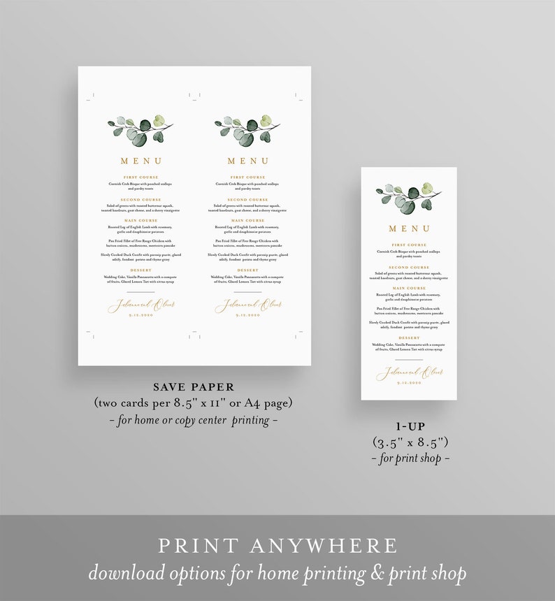 Greenery Menu Template Modern Elegant INSTANT DOWNLOAD - Etsy