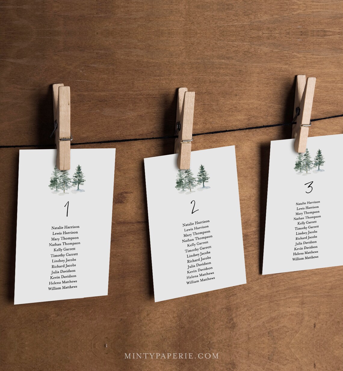 Seating Chart Template Rustic Pine Tree Wedding Seating | Etsy