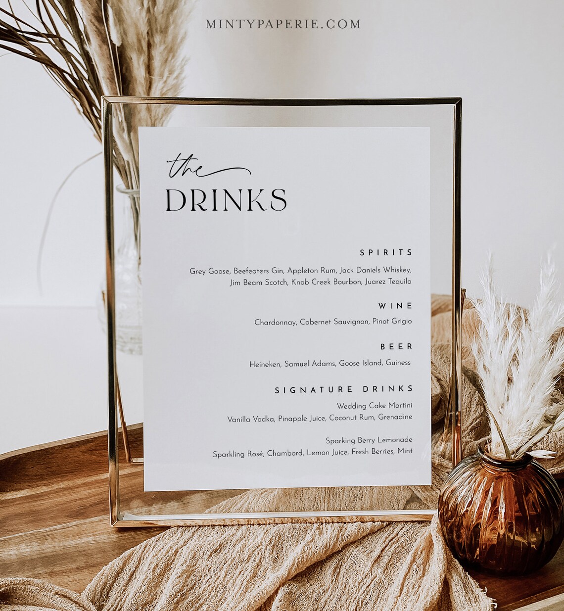 Dinner and Drink Menu Sign, Printable Modern Wedding Reception/ Bar ...
