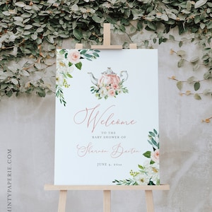 Tea Party Welcome Sign Template, Printable Baby Shower Tea Party Poster ...