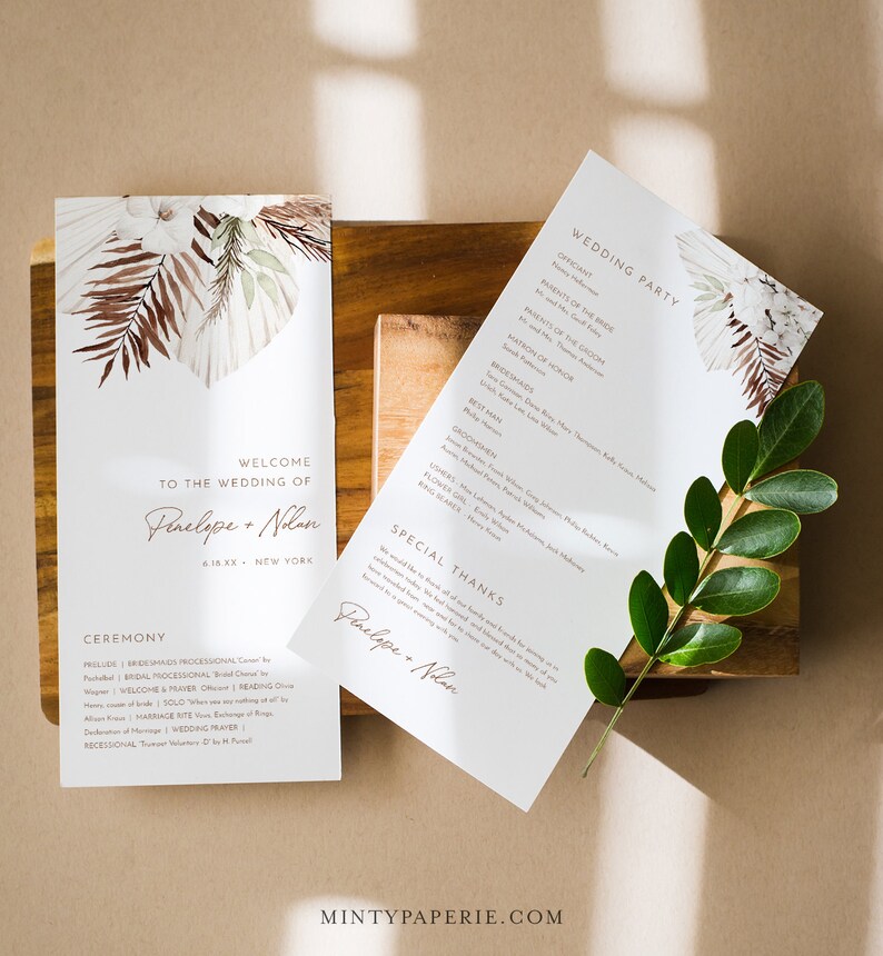 Bohemian Wedding Program Template Pampas Palm Boho Order of - Etsy