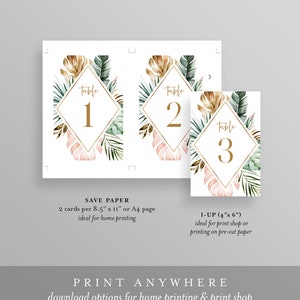 Tropical Table Number Card Template, Printable Lush Greenery & Gold ...