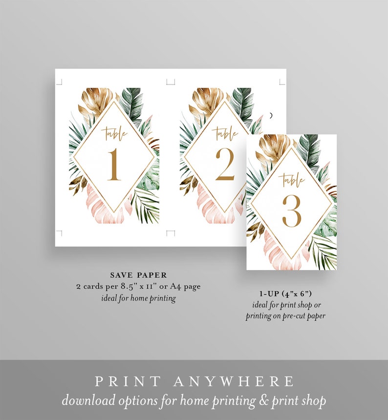 Tropical Table Number Card Template Printable Lush Greenery & | Etsy