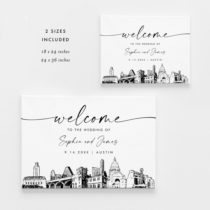 Austin Texas Welcome Sign, City Skyline Wedding Sign, Printable Instant ...