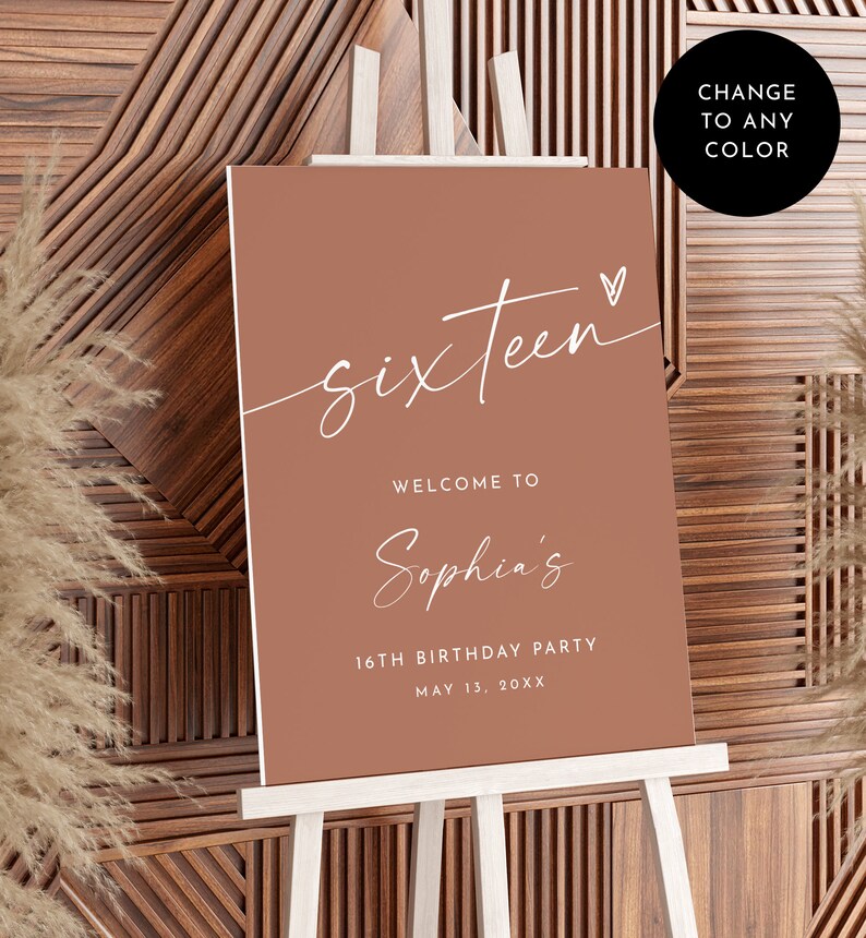 Sweet 16 Birthday Party Welcome Sign, Minimalist, Sixteen, 16th ...