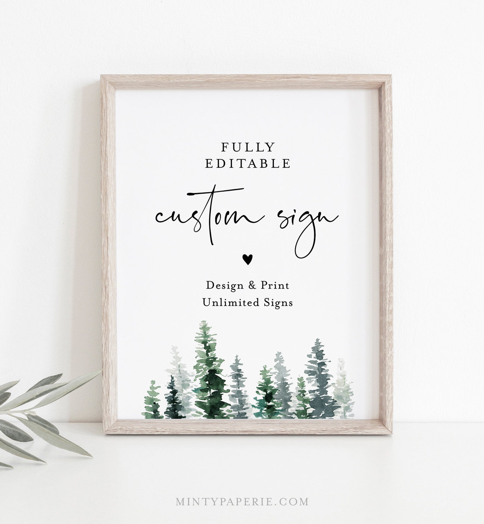 Pine Tree Custom Sign Template, Wedding or Bridal Shower Table Sign ...