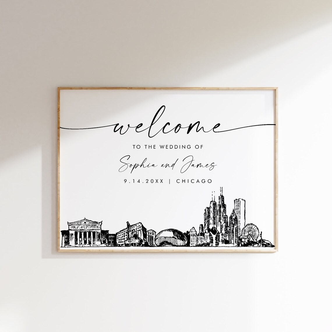 Chicago Welcome Sign, Chicago City Skyline Wedding Sign, Printable ...