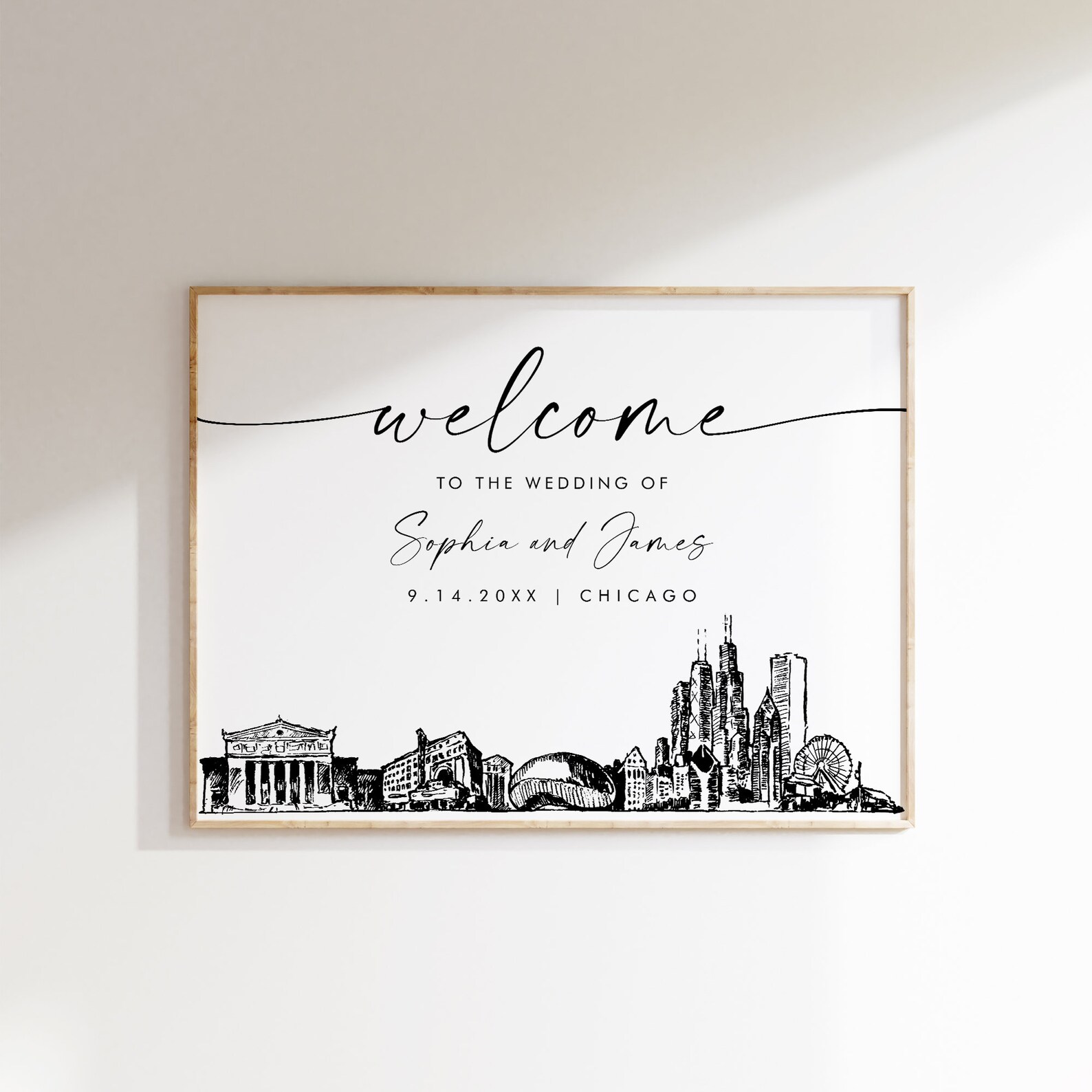 Chicago Welcome Sign, Chicago City Skyline Wedding Sign, Printable ...