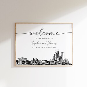 Chicago Welcome Sign, Chicago City Skyline Wedding Sign, Printable ...