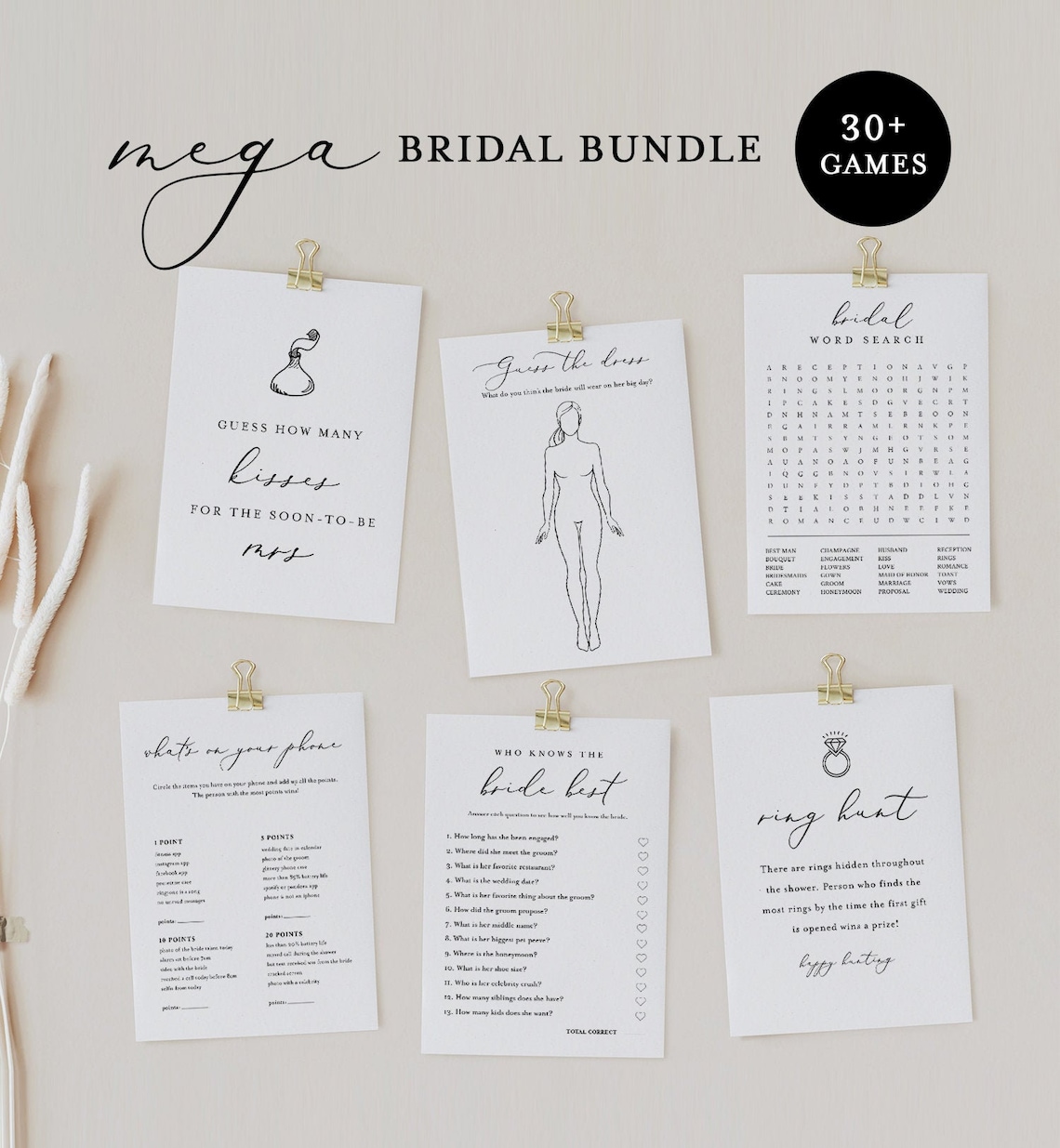 MEGA Bridal Shower Game Bundle 36 Games Minimalist Wedding - Etsy