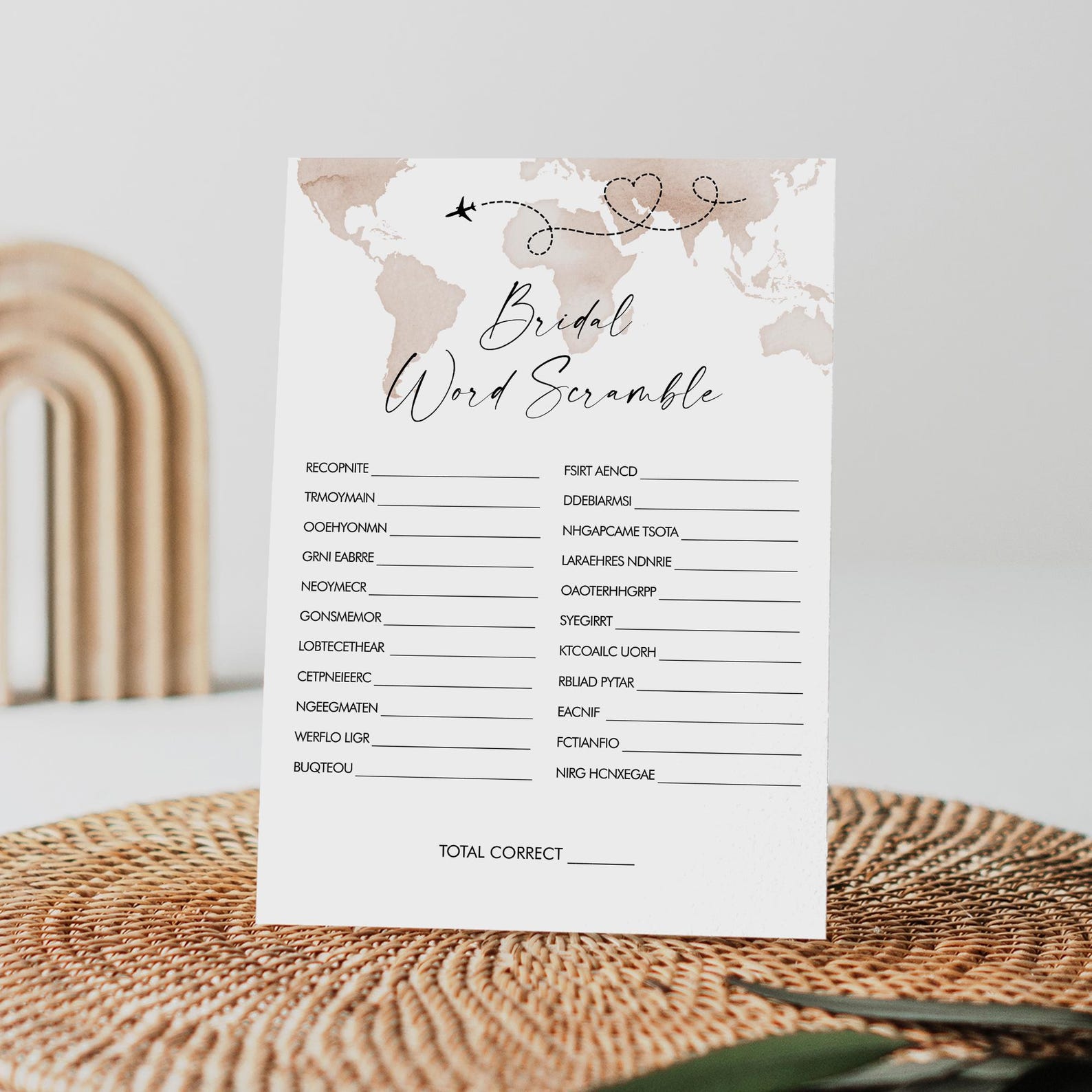 Travel Theme Word Scramble Bridal Shower Game Template, Printable World ...